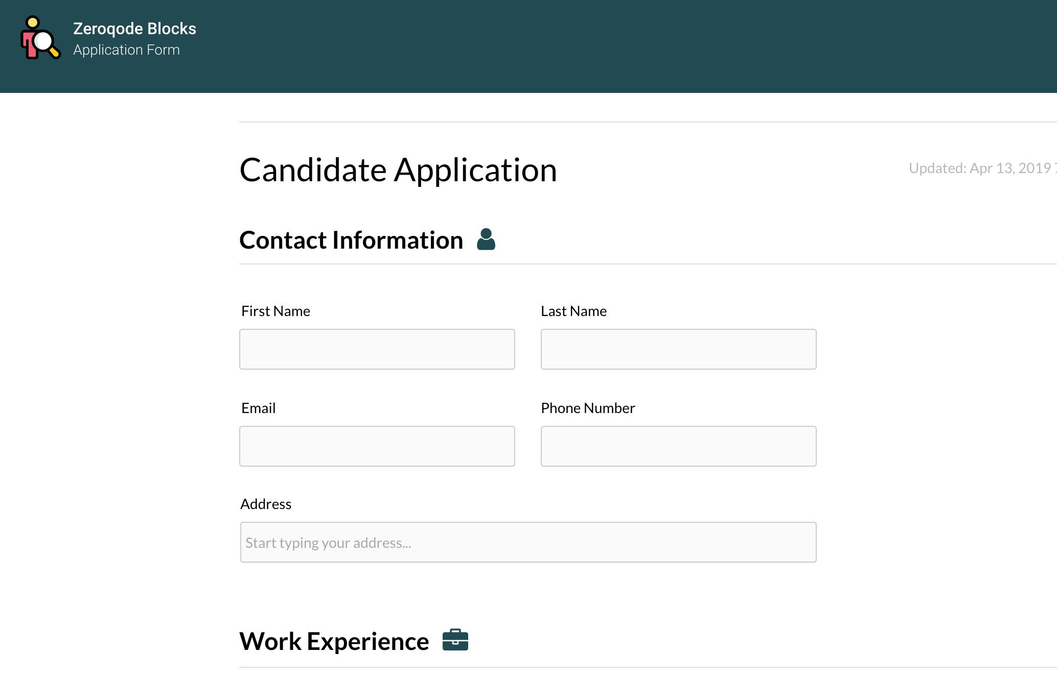 Application Form Block Template | Bubble