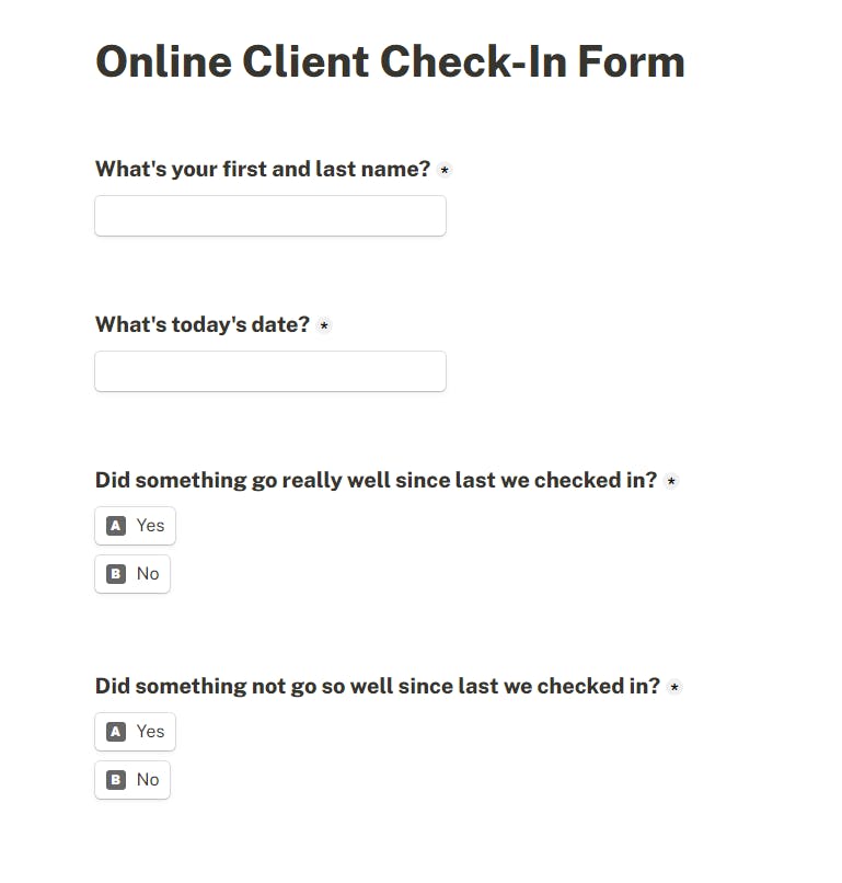 Online Client Check-In Form - Tally Template