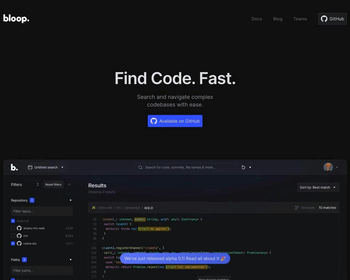 Bloop | Find Code. Fast. | Welcome AI