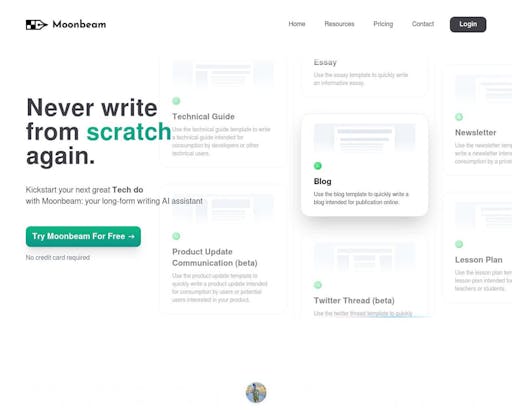 Moonbeam | Never write from scratch again. | Welcome AI