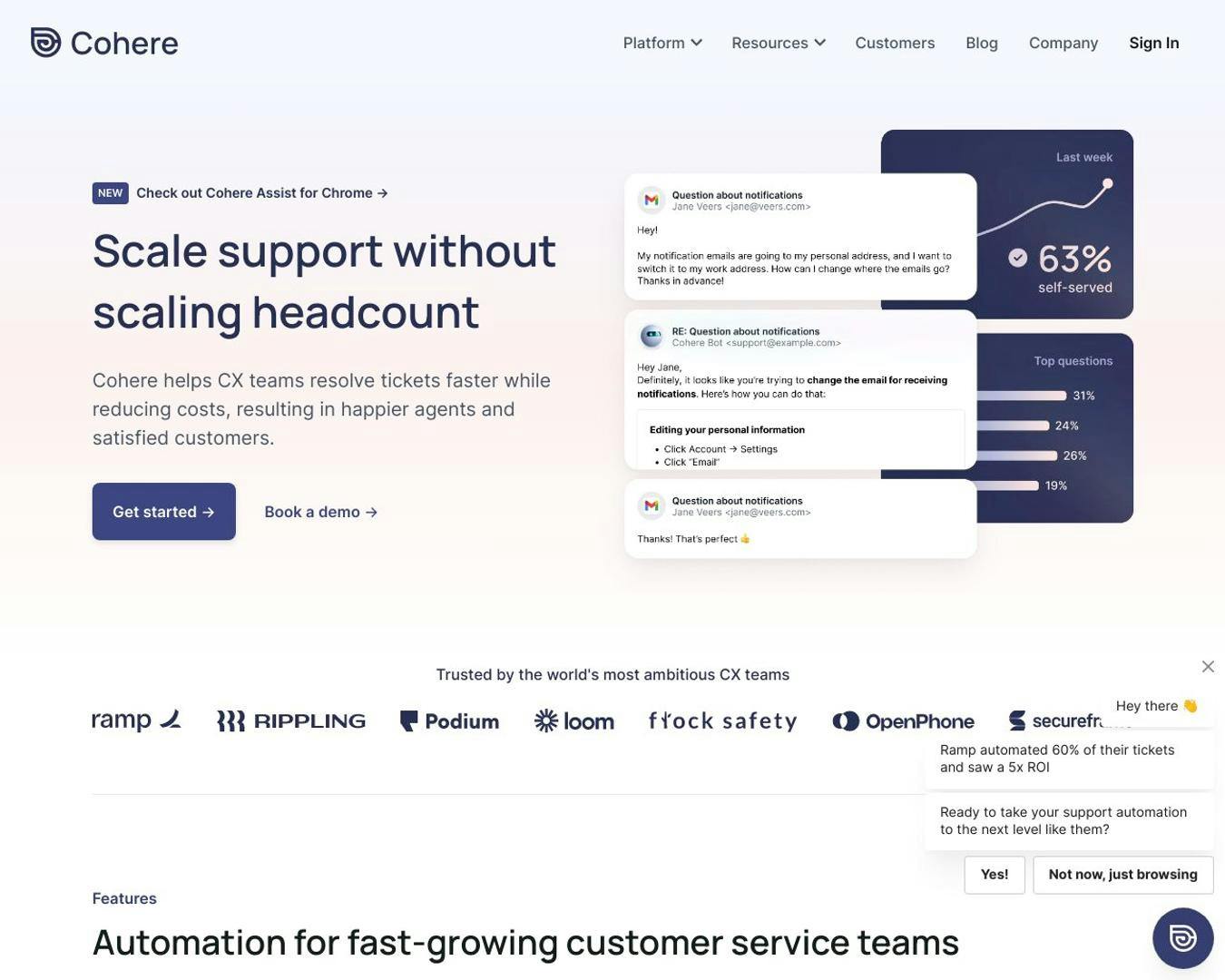Cohere.io | Scale support without scaling headcount | Welcome AI