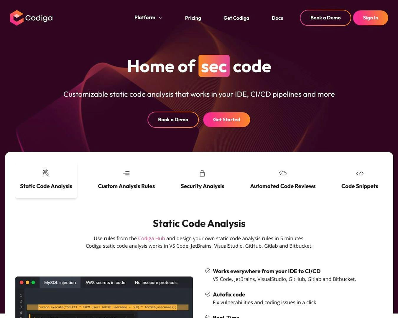 Codiga | Customizable static code analysis that w | Welcome AI