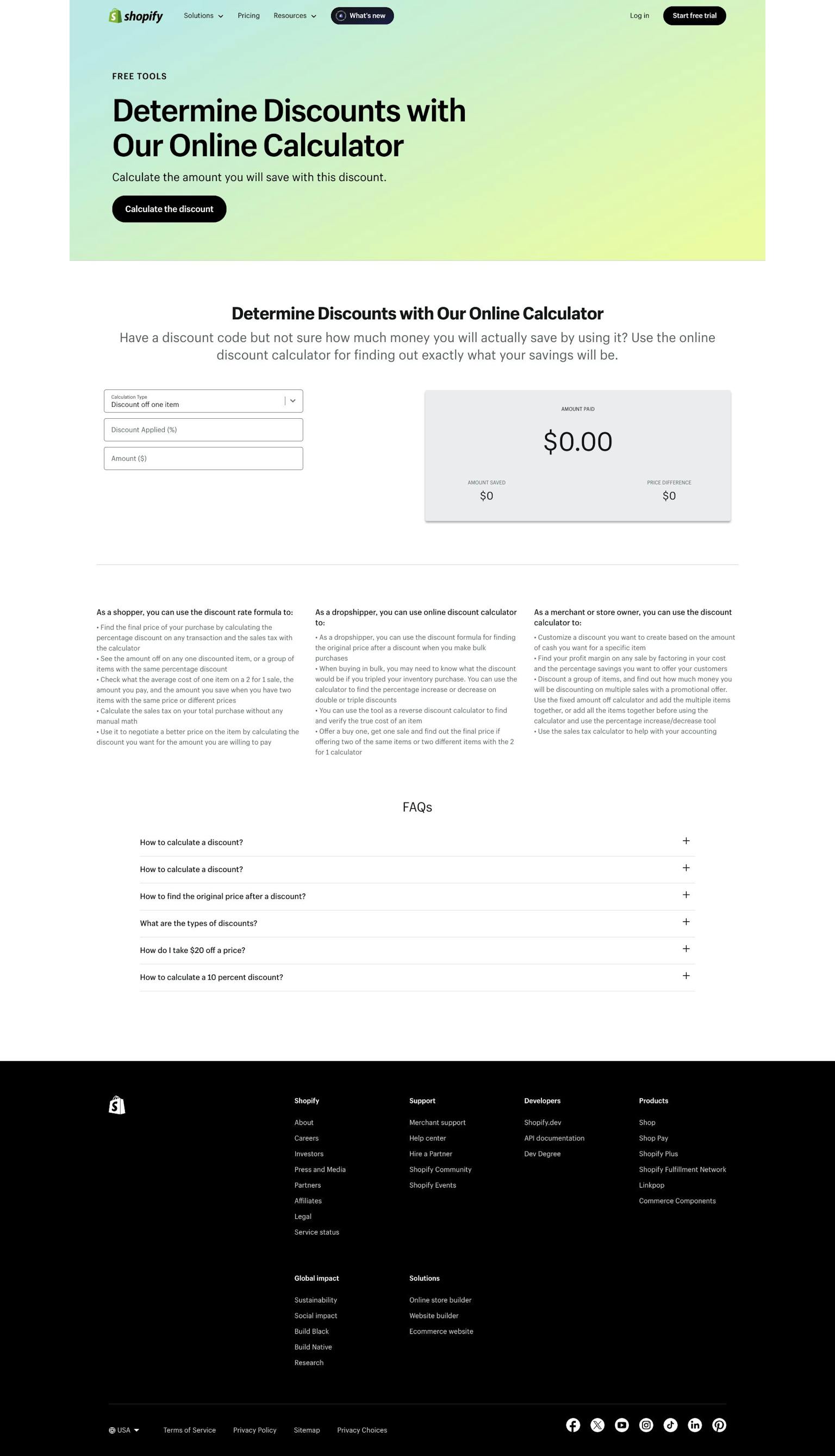 Free Discount Calculator B2B tool driving 1,300 monthly visits