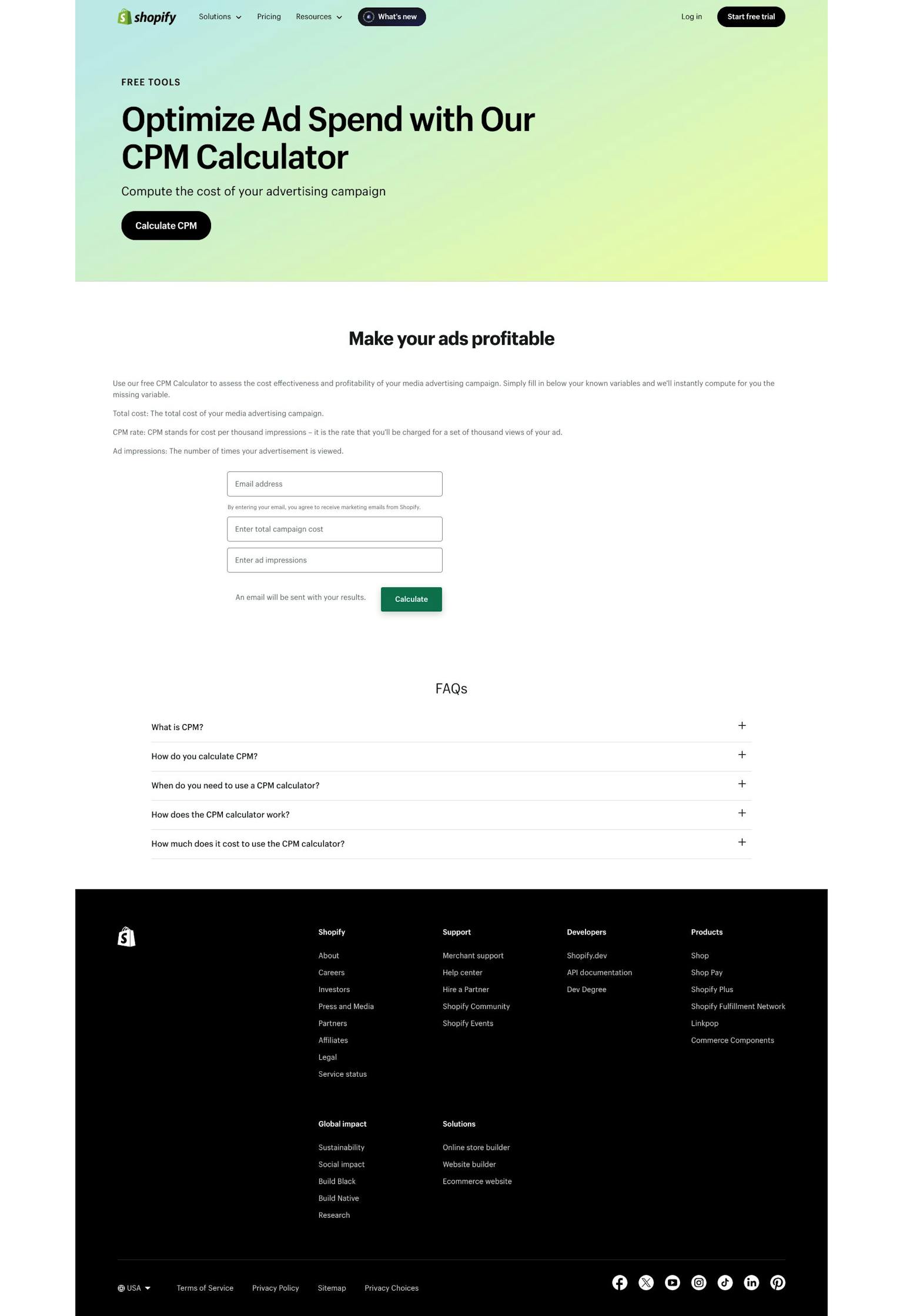 Free CPM Calculator B2B tool driving 313 monthly visits