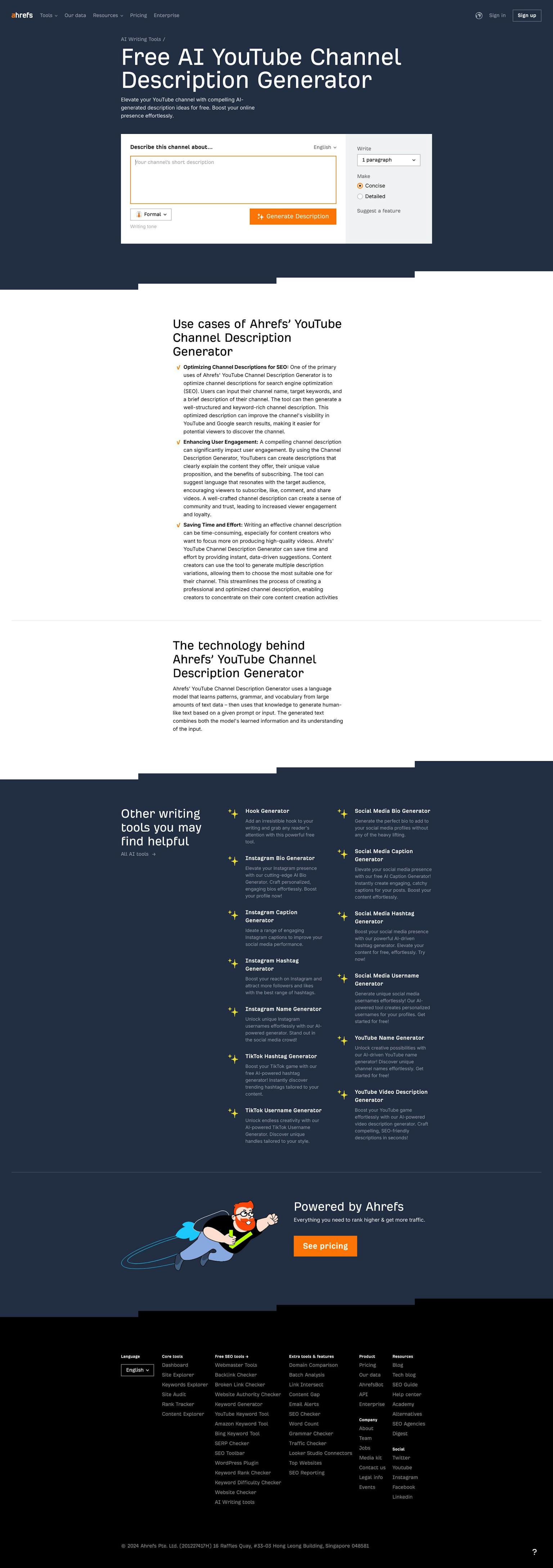 Free YouTube Channel Description Generator B2B tool driving 2,200 ...