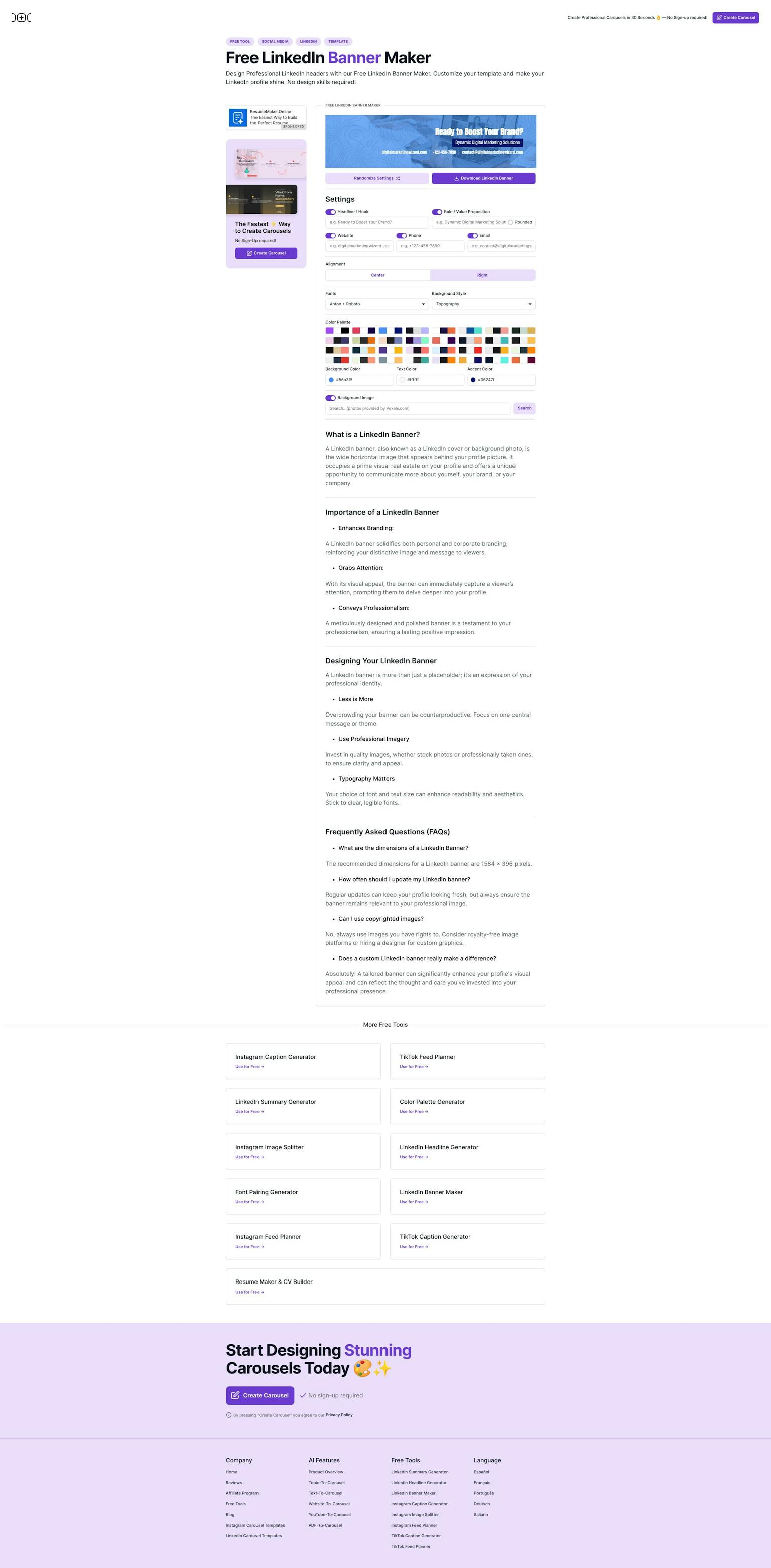 Free LinkedIn Banner Maker B2C tool driving 71 monthly visits