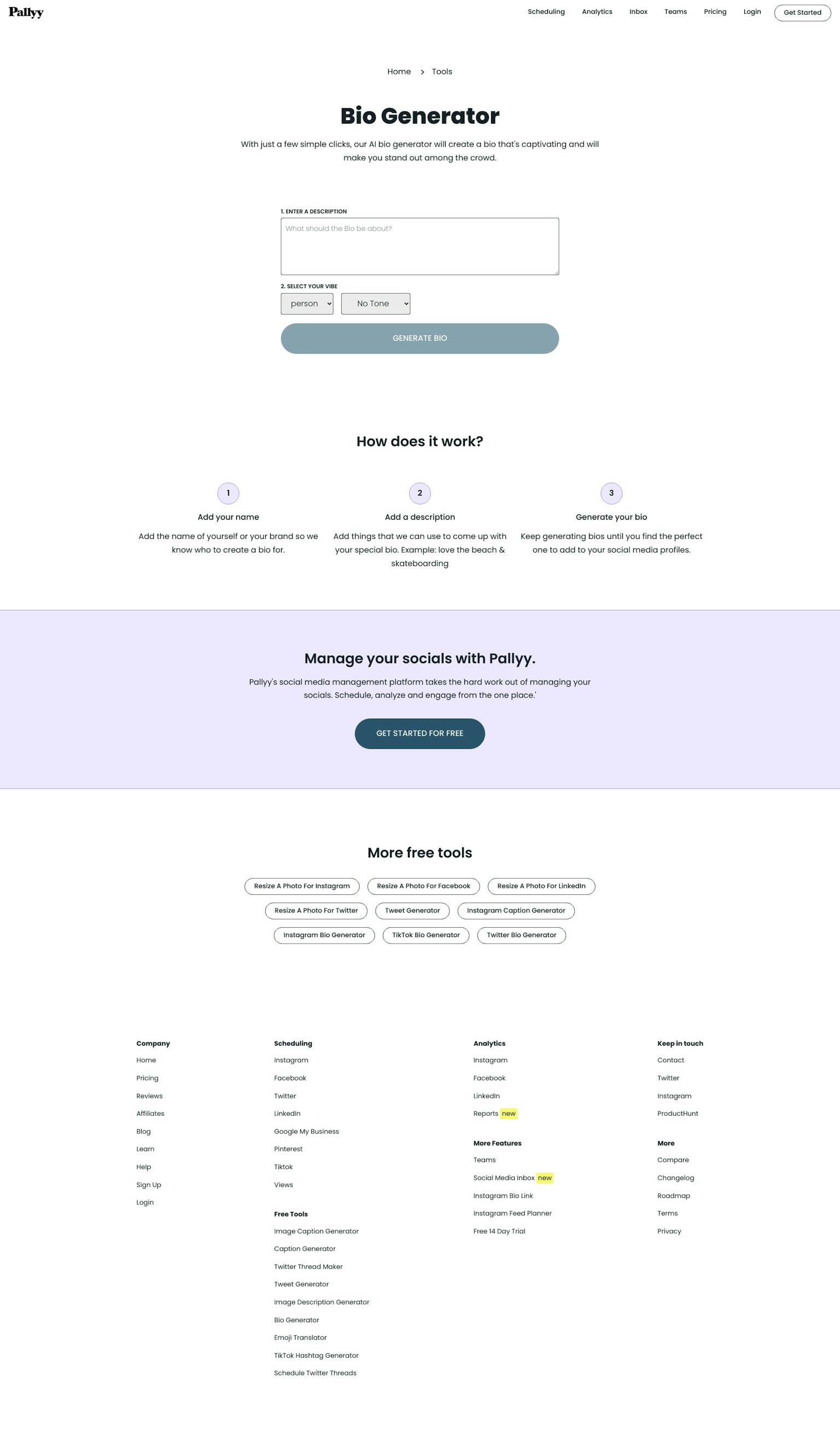 Free Bio Generator B2B tool driving 2,480 monthly visits