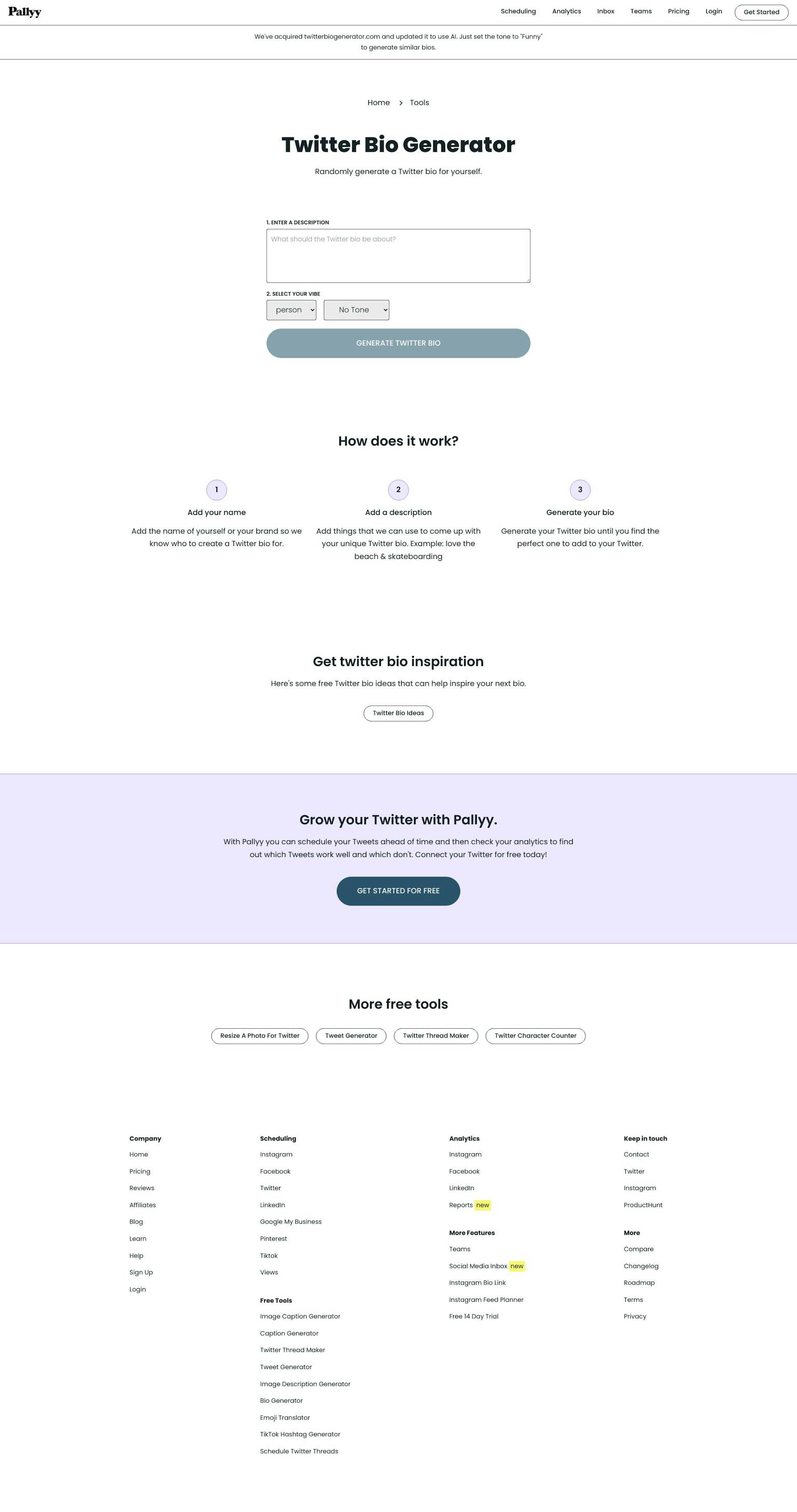 Free Twitter Bio Generator B2B tool driving 366 monthly visits