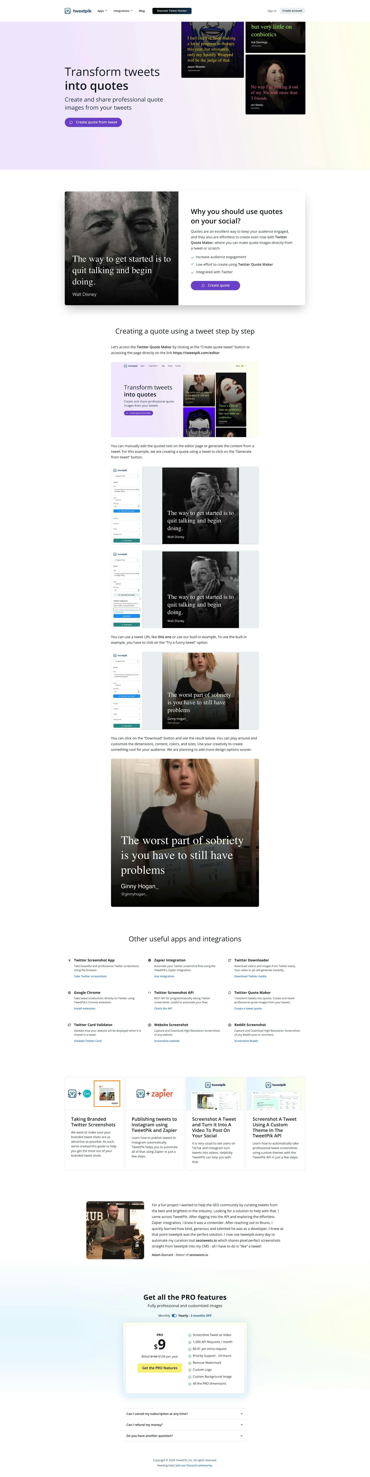 Free Twitter Quote Maker B2C tool driving 149 monthly visits