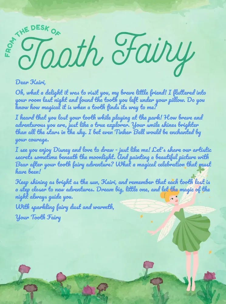 Instant AI Tooth Fairy Letters | Free, Printable, Personalized