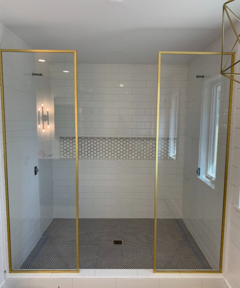 Shower Screen with custom Satin Brass Frame