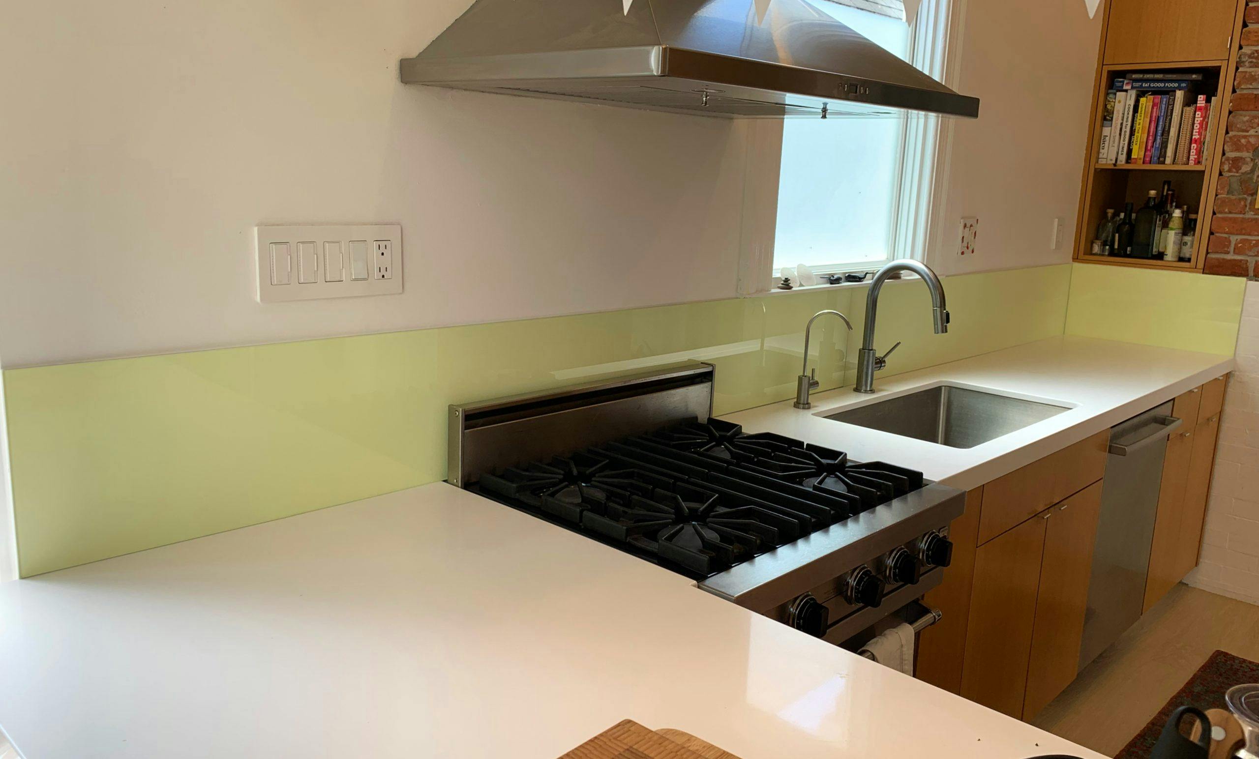 Yellow Back-painted Glass Backsplash