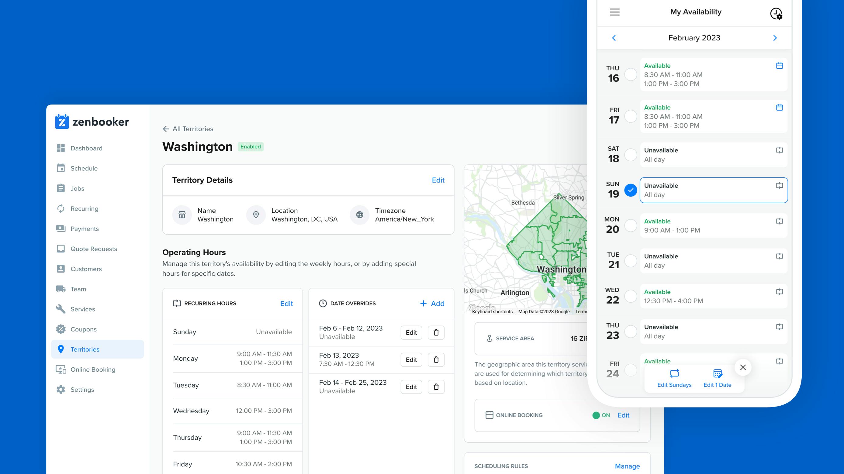 Improved Availability Management for Your Workforce and Regions | Zenbooker
