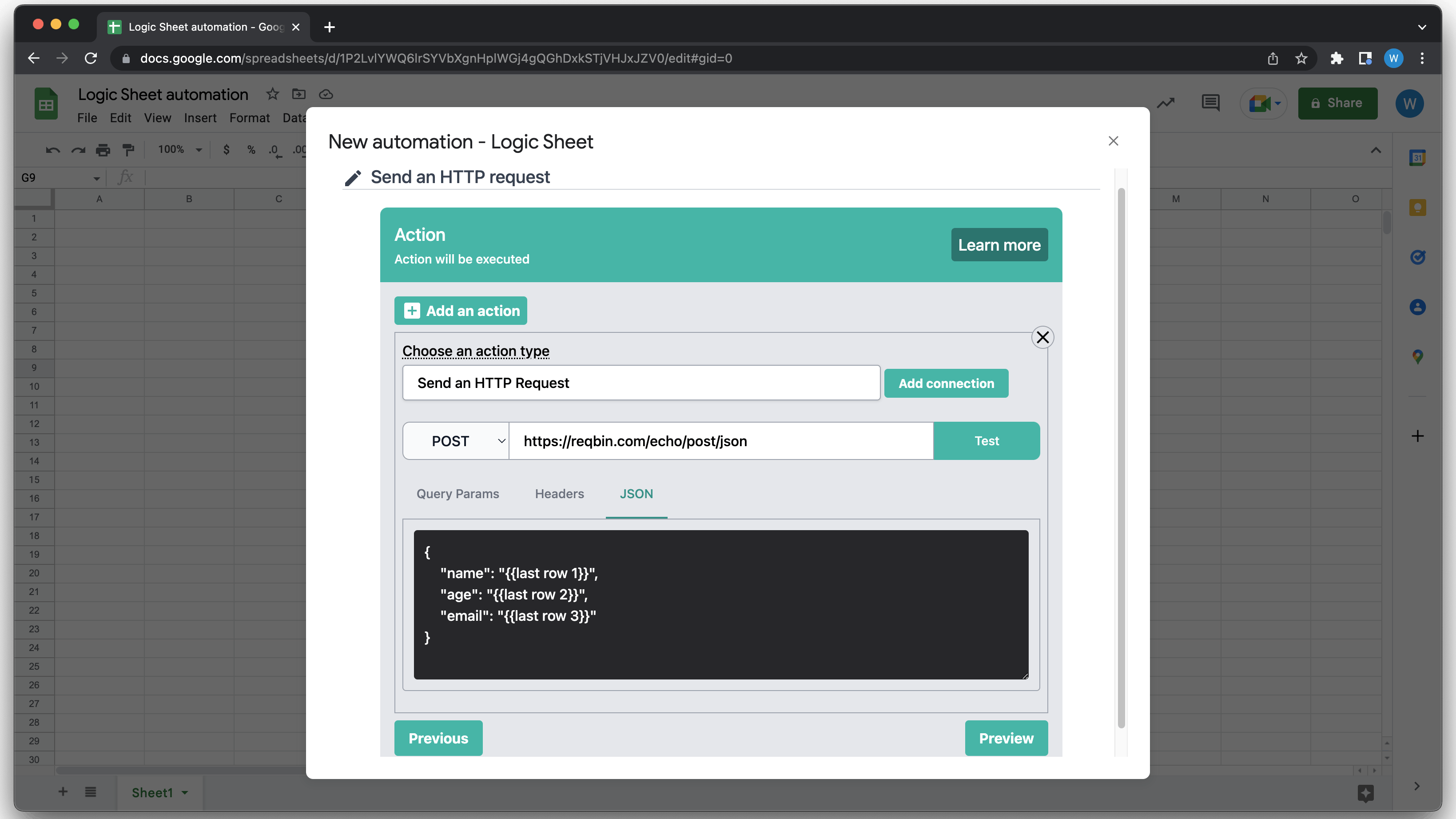 Making HTTP request automatically in Google Sheets using Logic Sheet | Logic Sheet Blog
