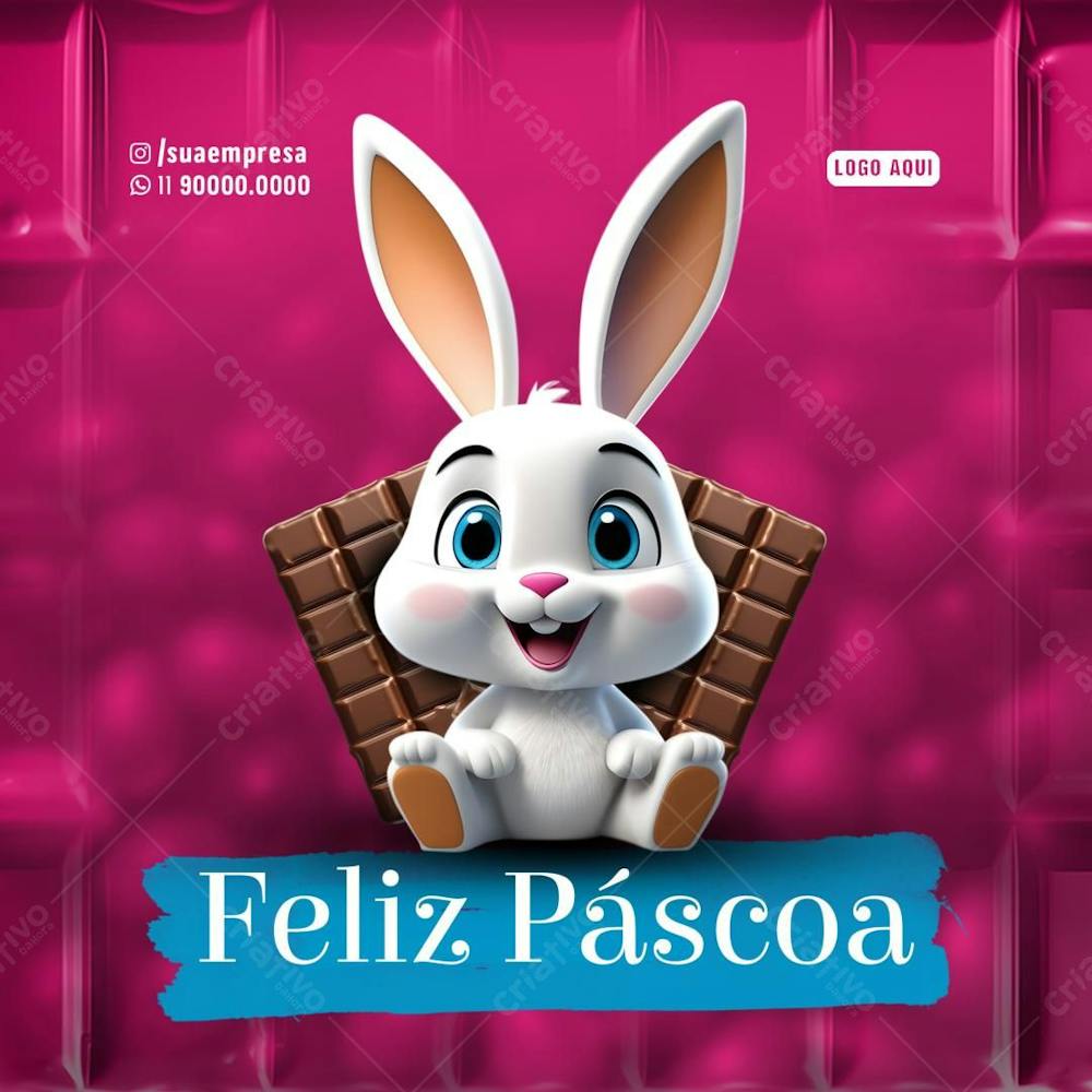 Feliz Páscoa Com Coelho Fofo | PSD Premium [download]