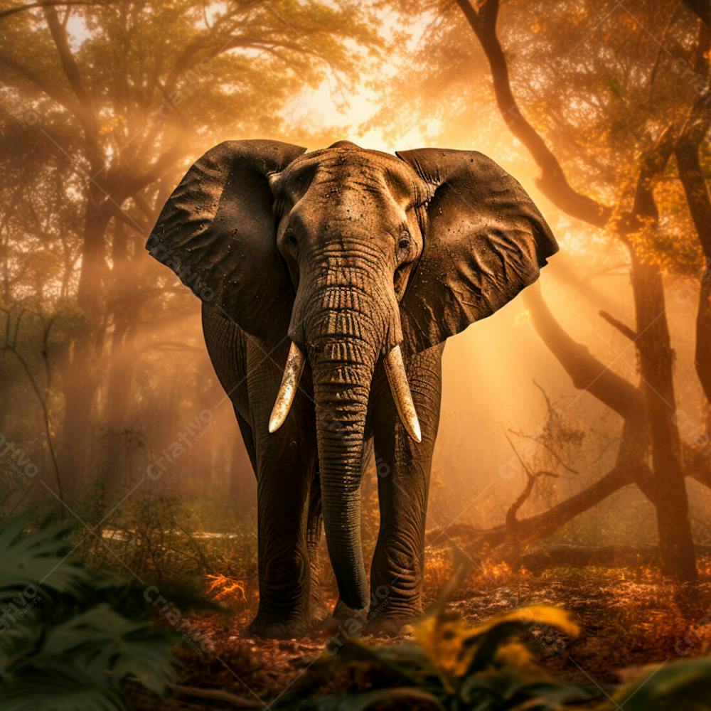 Elefante africano na floresta ao entardecer | Fotos IA Premium [download]