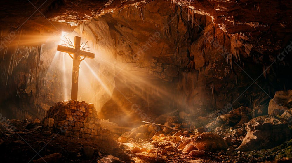 Crucifixo em Gruta Iluminada | Fotos IA Premium [download]