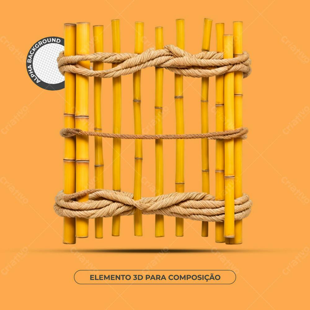 Editable PSD 3D Bamboo and Rope Element | PSD Premium [download]