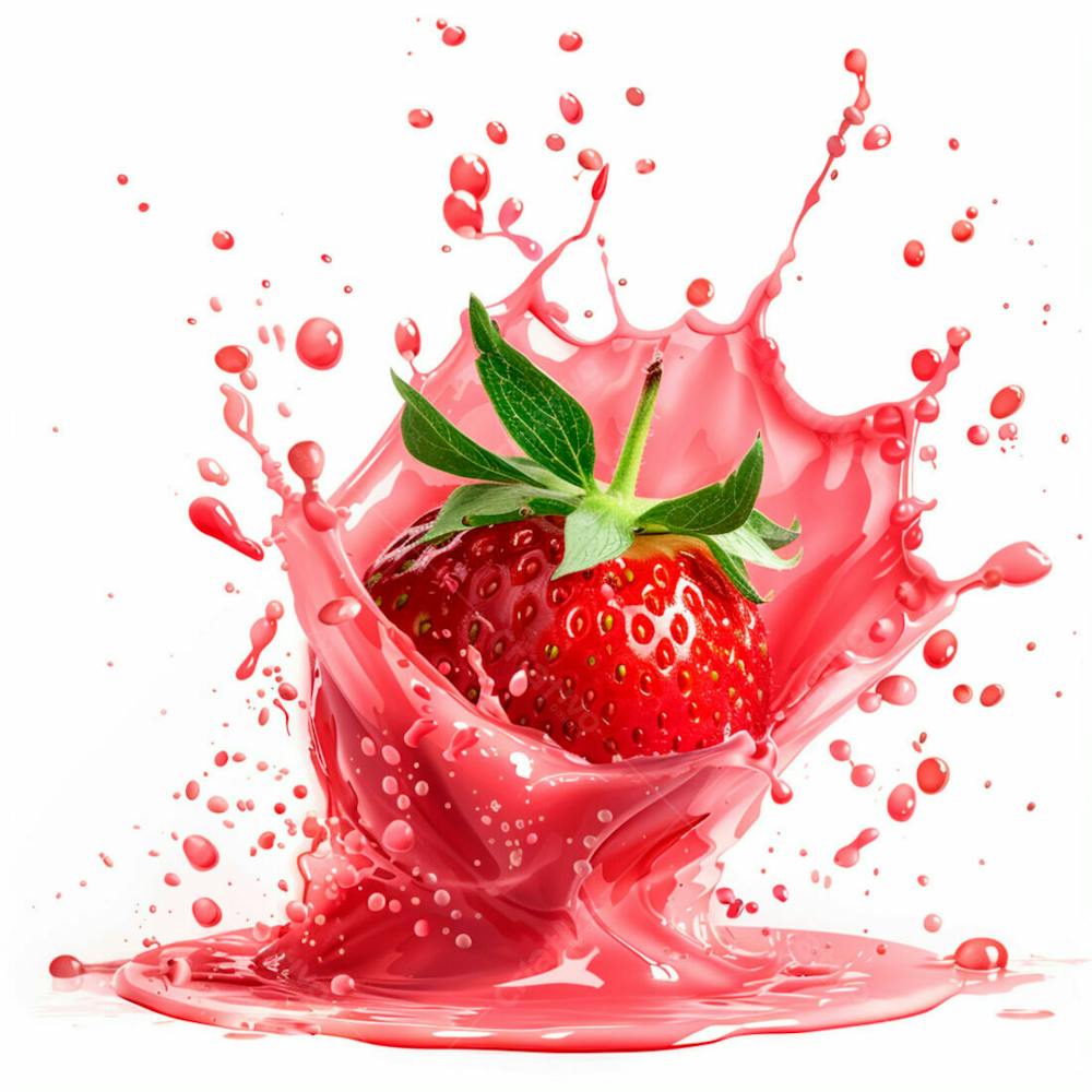 Morango em Splash de Suco Vermelho | Fotos IA Premium [download]
