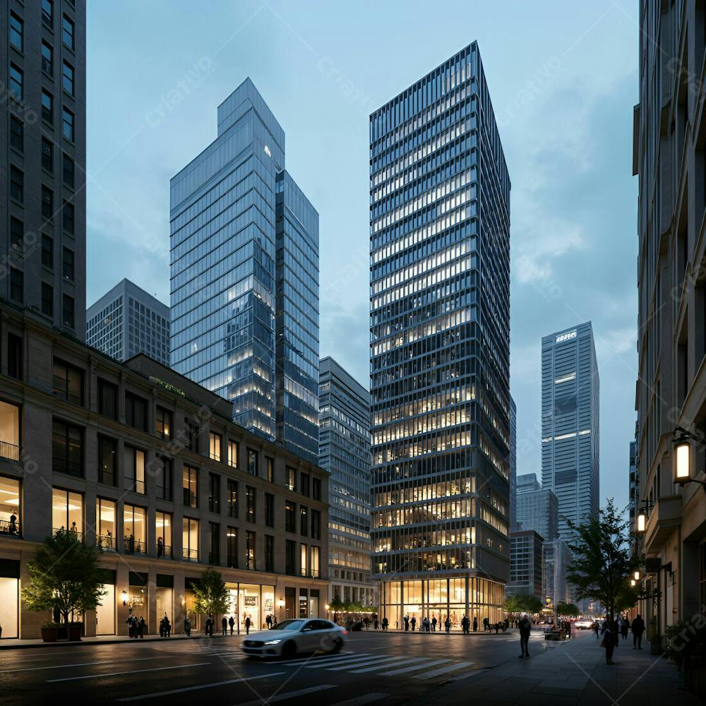 Prédio Moderno em Rua Comercial Noturna | Fotos IA Premium [download]