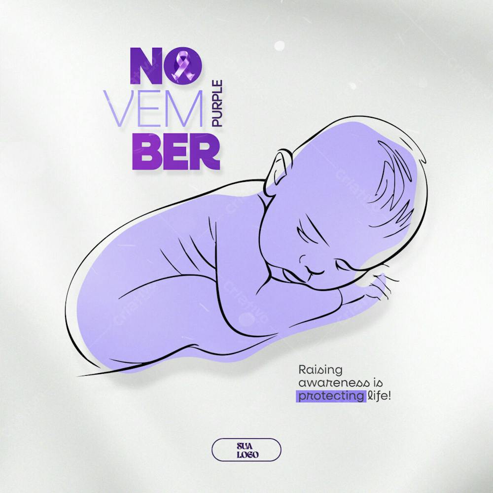 Purple november prematurity awareness month social media editable psd ...
