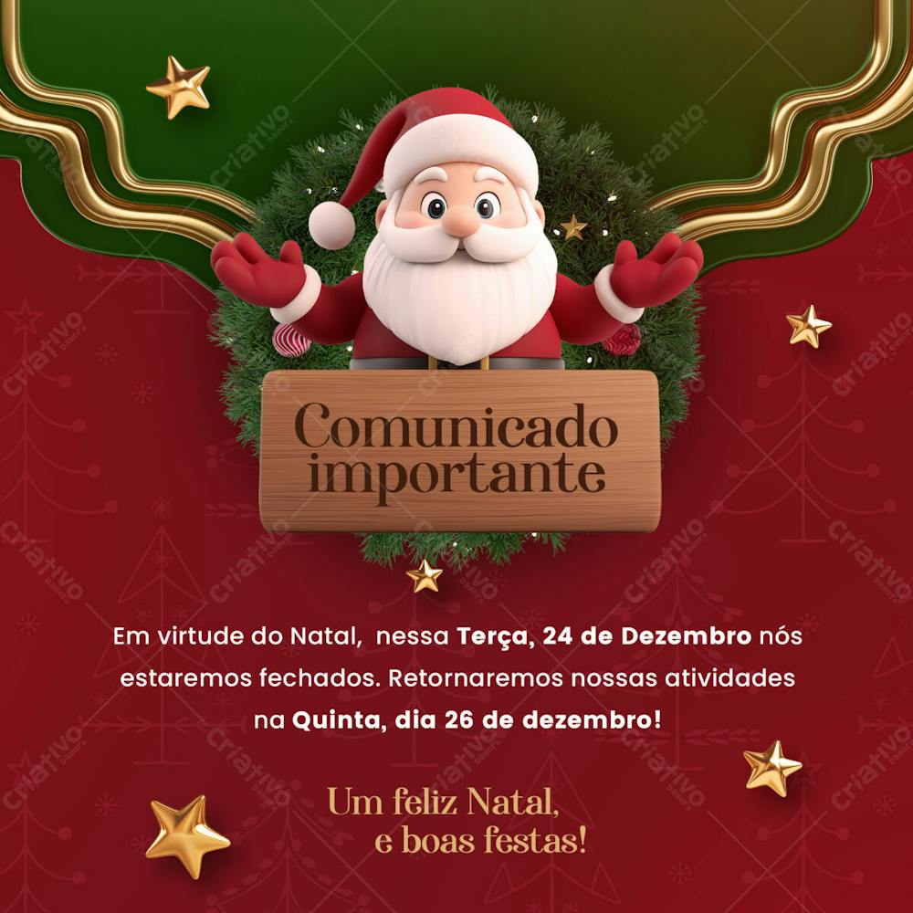 Comunicado de natal 25 de dezembro social media psd editável ...