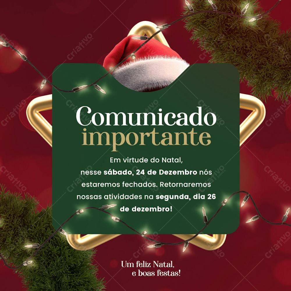 Comunicado de natal 25 de dezembro social media psd editável ...