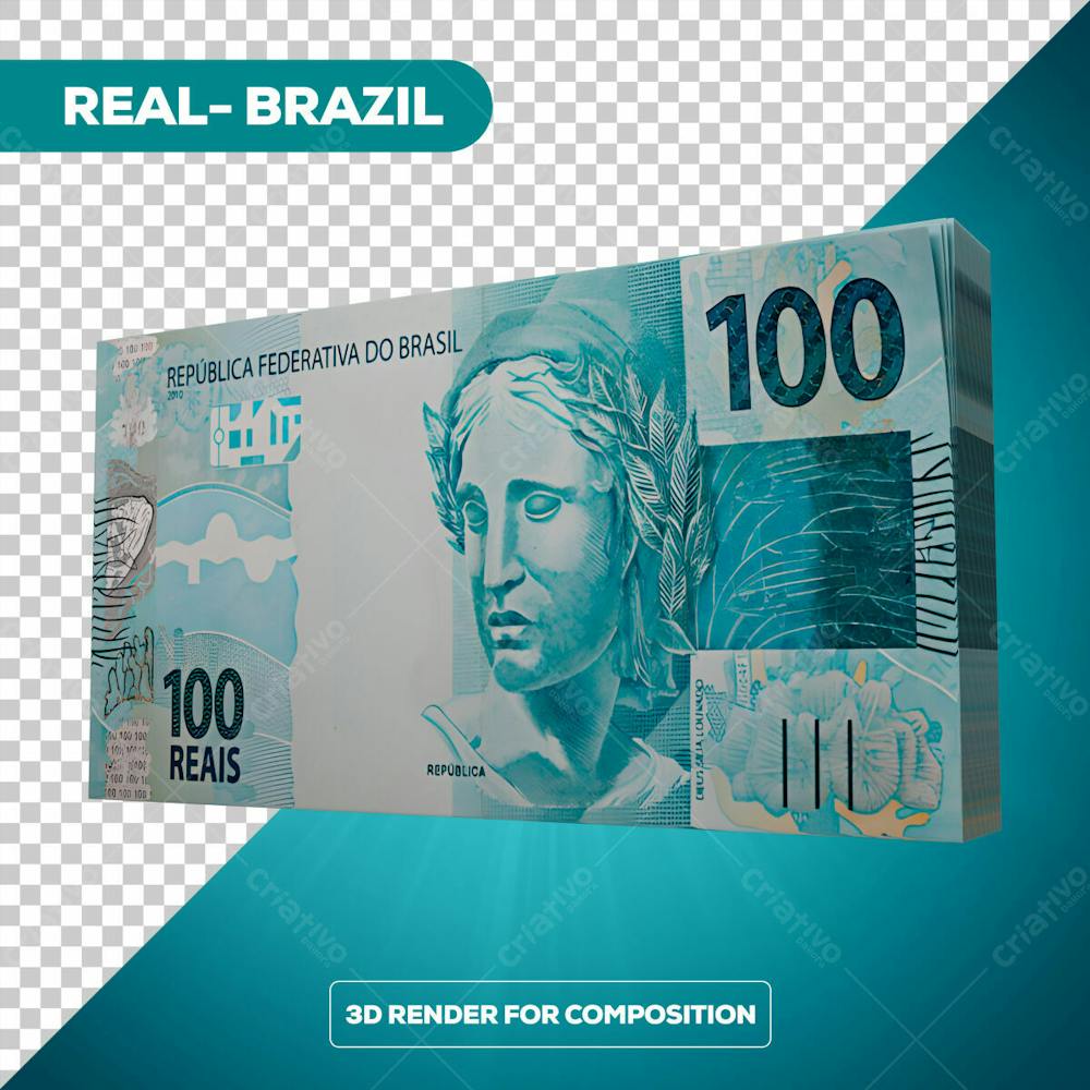 Nota brasileira de 100 reais em 3d com fundo transparente - [download ...