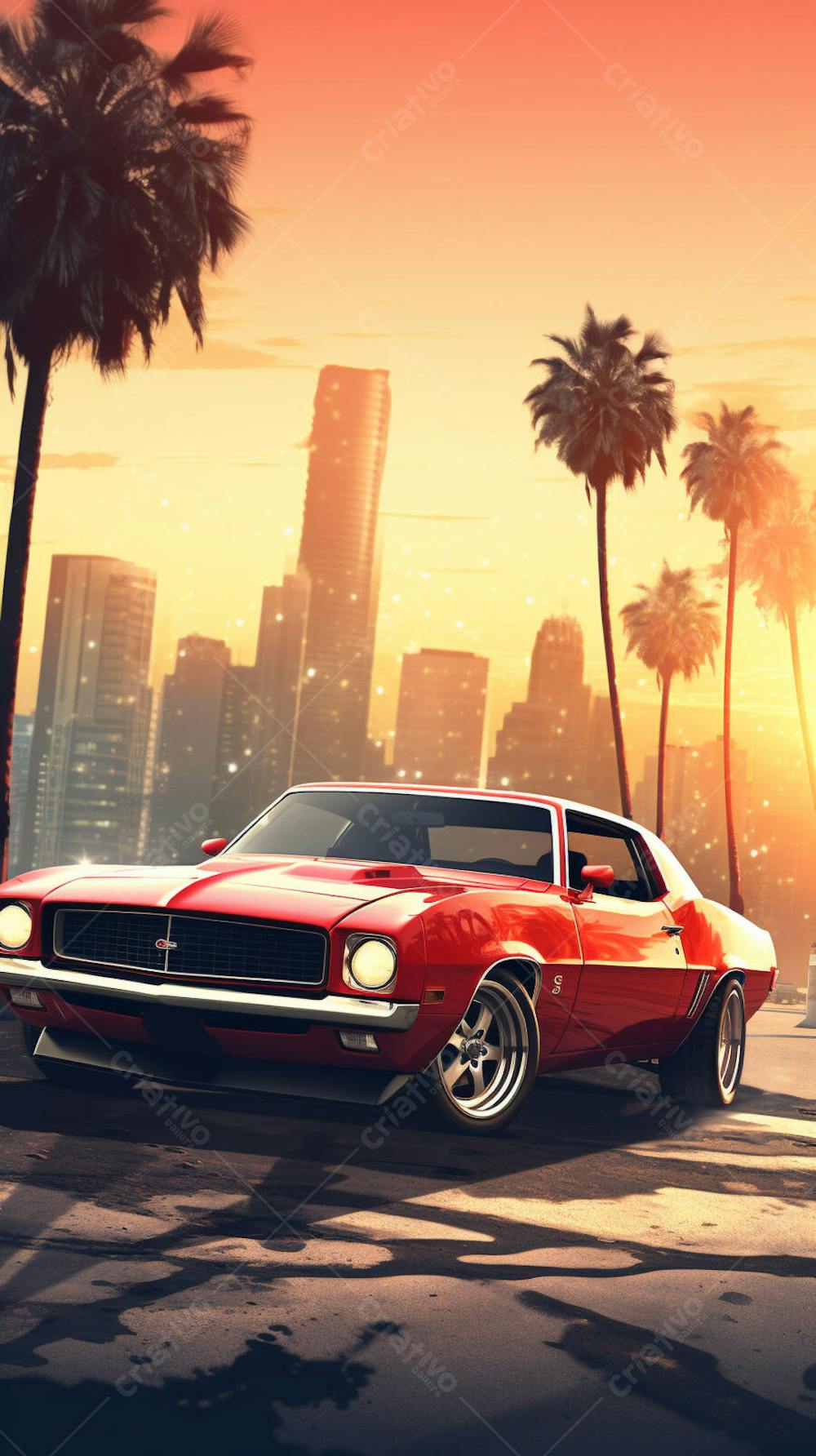 Red Chevrolet Camaro at Sunset | Fotos IA Free [download]