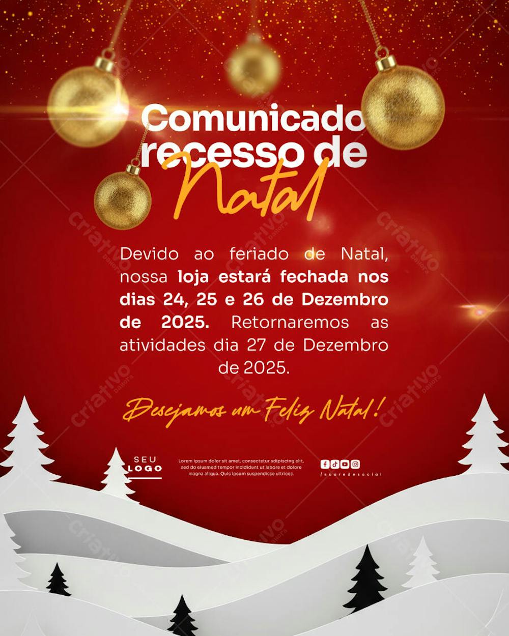Comunicado Recesso Natal PSD Editável | PSD Premium [download]
