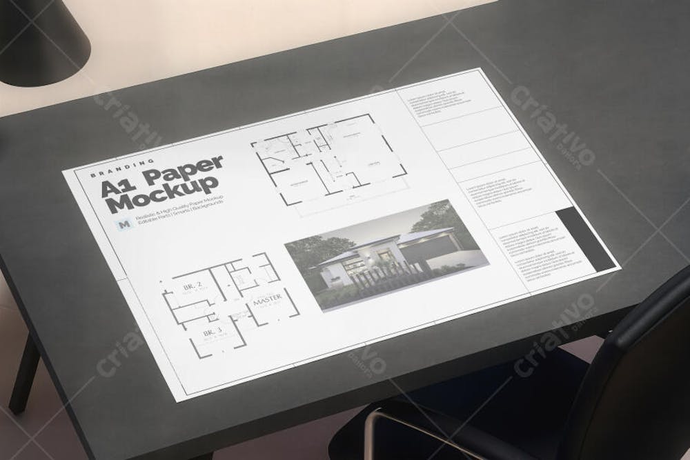 Realistic A1 Architectural Project Paper Mockup | Mockup Premium [download]
