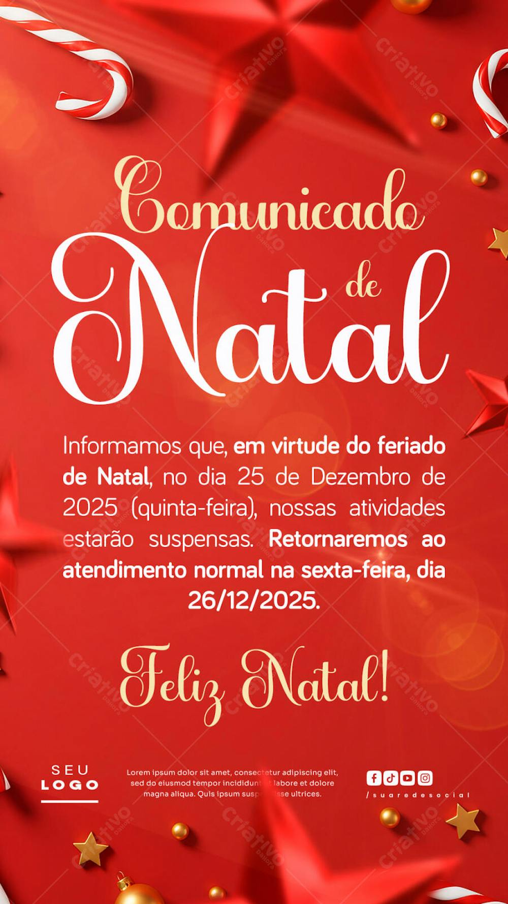 Comunicado de Natal para Recesso de Fim de Ano Psd Editável | PSD ...