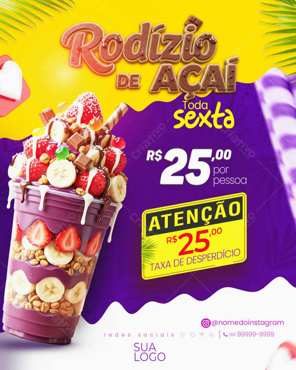 Flyer Rodízio de Açaí com Frutas e Toppings Variados PSD Editável | PSD ...