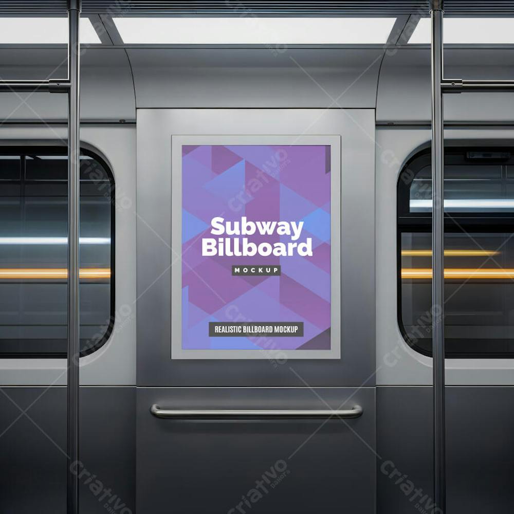 Mockup Outdoor Interno de Metrô Realista com Anúncio Roxo e Cinza ...