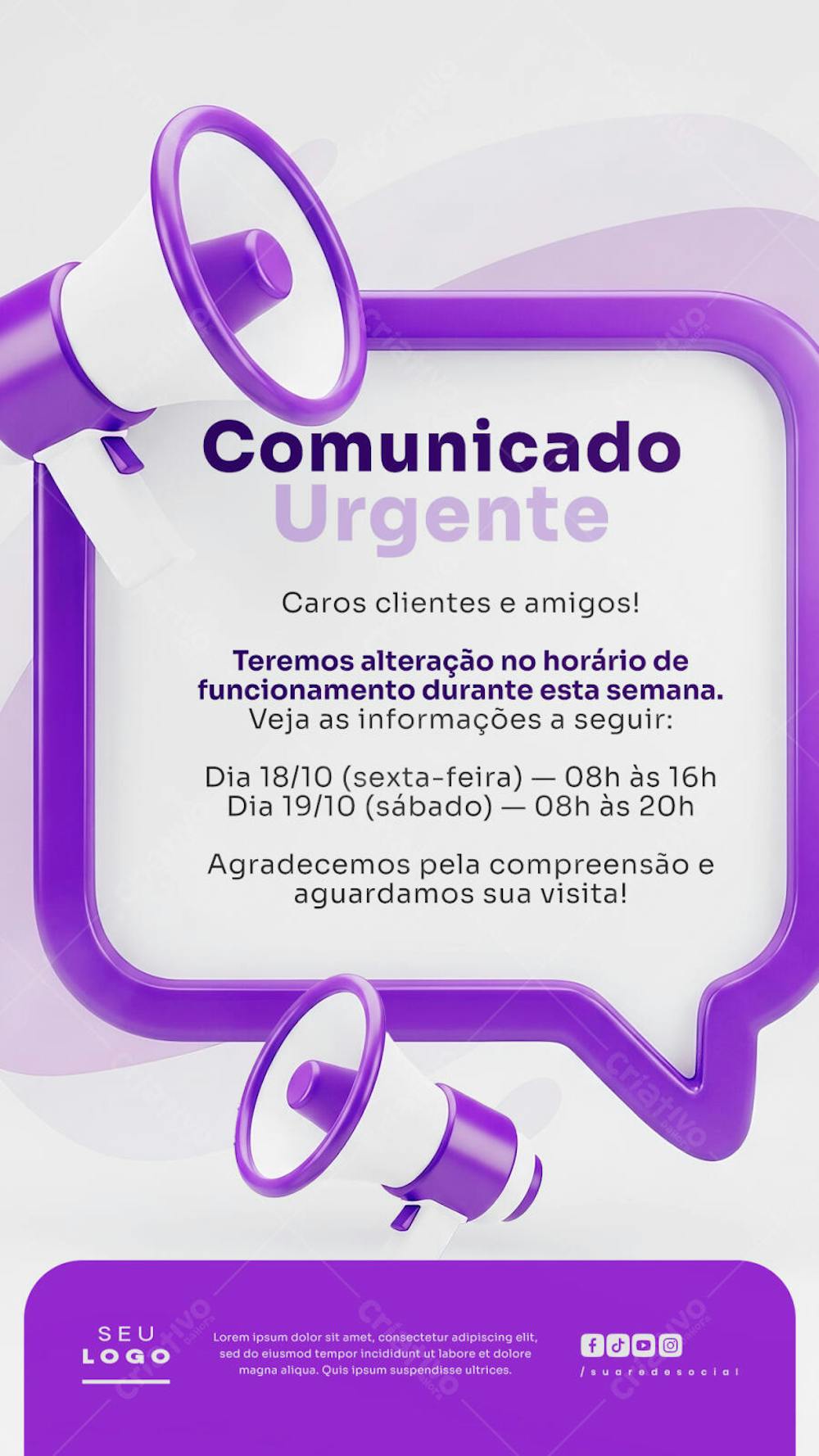 Flyer Comunicado Urgente Alteração de Horário PSD Editável | PSD ...