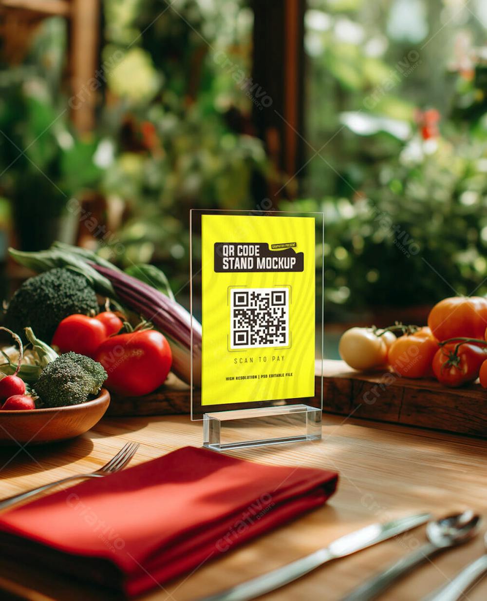 Realistic QR Code Display Stand Mockup for Modern Restaurant or Cafe ...