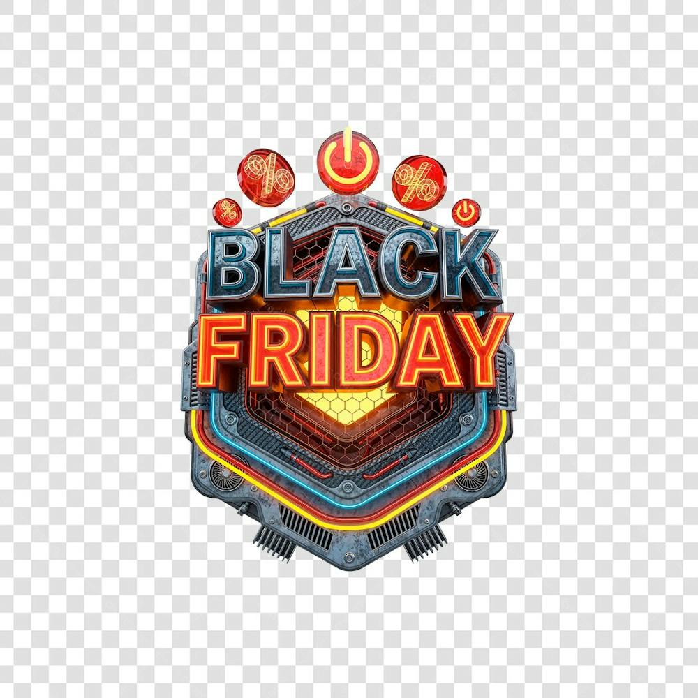 Selo Black Friday Metálico Luz Neon para Descontos PNG com fundo ...