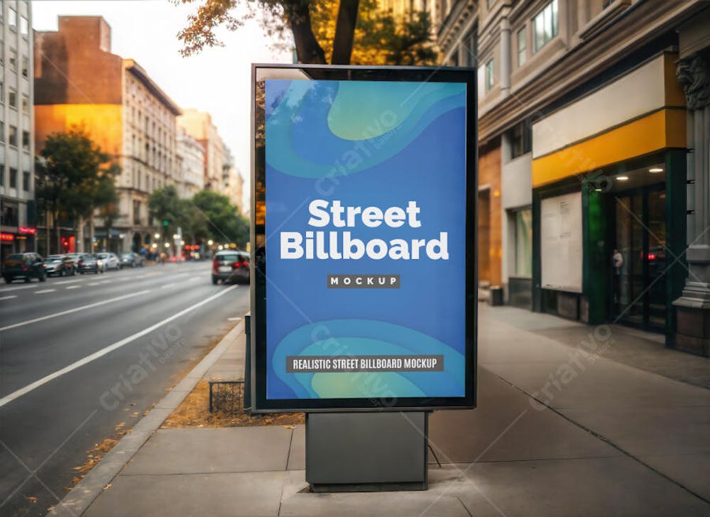 Mockup Realista de Outdoor Vertical em Rua Urbana ao Entardecer com ...