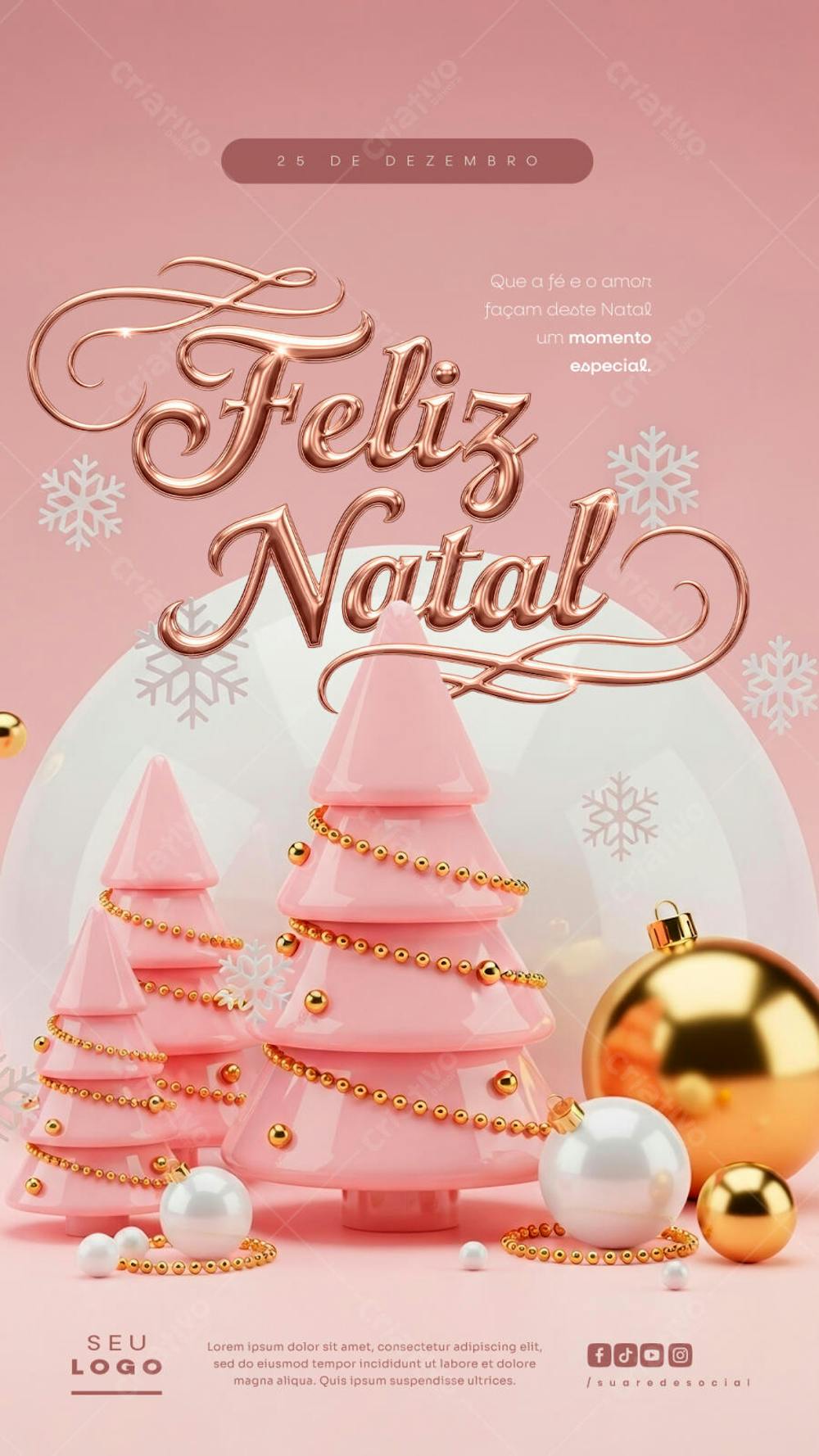 Flyer Digital para Feliz Natal Rosa Gold PSD Editável | PSD Premium ...