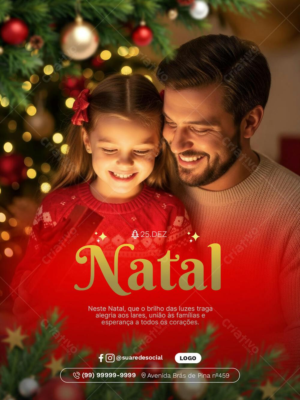 Flyer para Natal Família Brilho Luzes PSD Editável | PSD Premium [download]