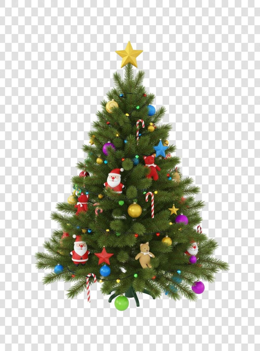 PNG Christmas Tree decorated with Santa bears candy canes gold red blue ...