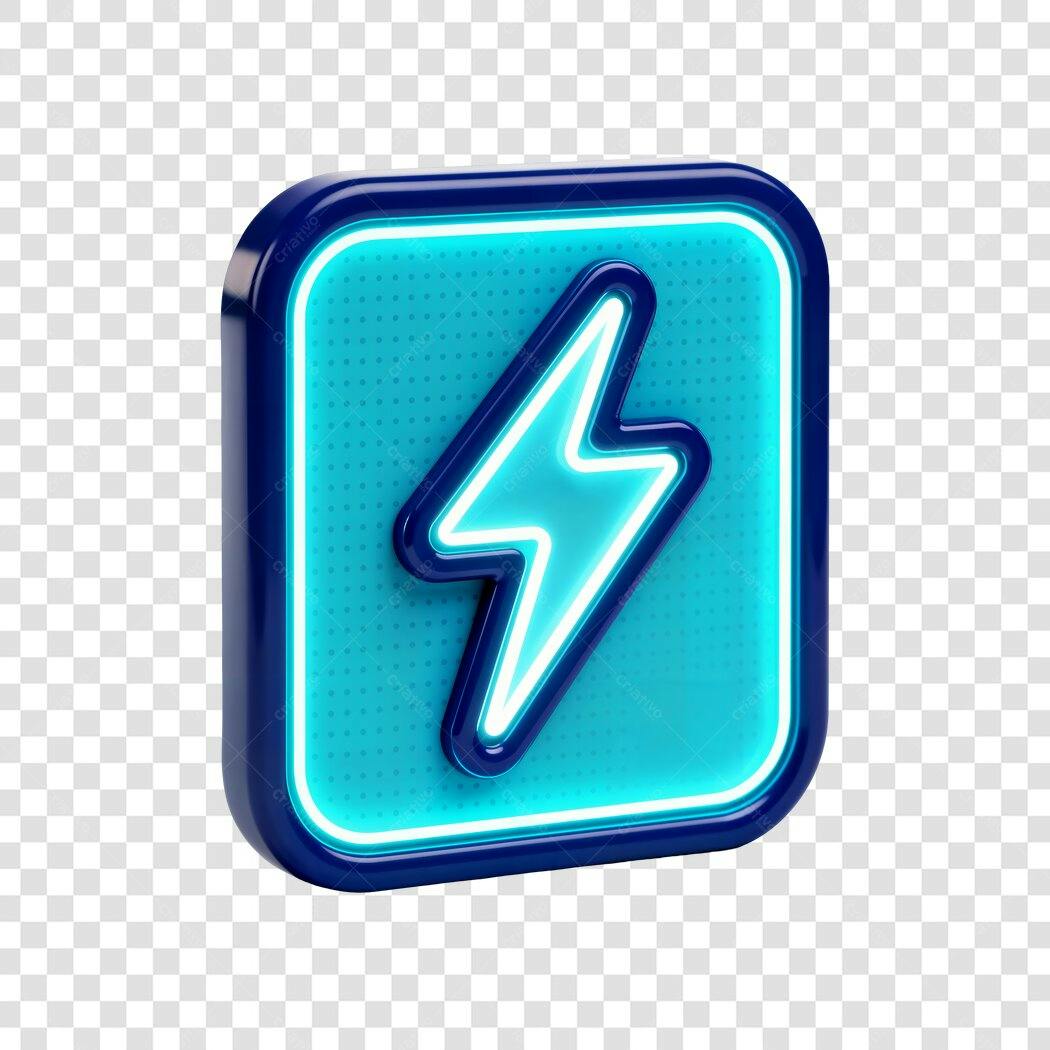 Elemento 3D Raio Neon Azul Energia PNG Fundo Transparente — Criativo Dahora