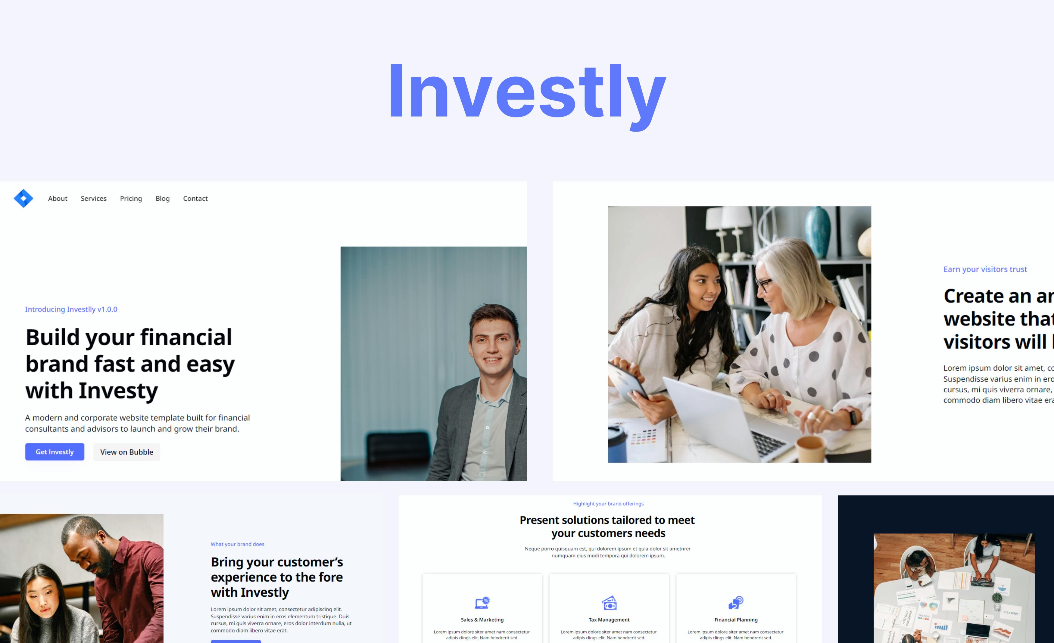 Investly Finance Landing Page Template | Bubble