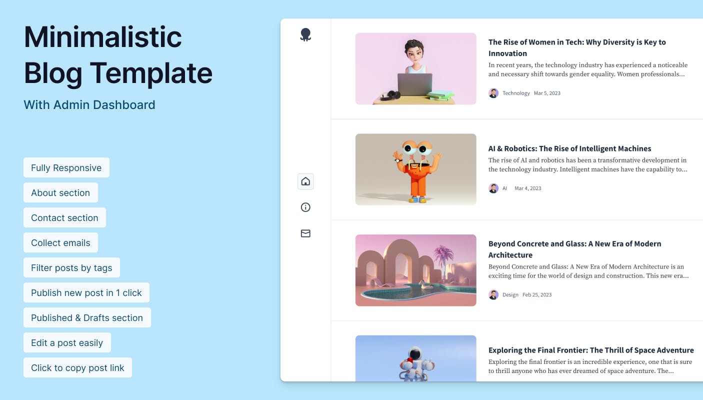 Minimalistic Blog Template Template | Bubble
