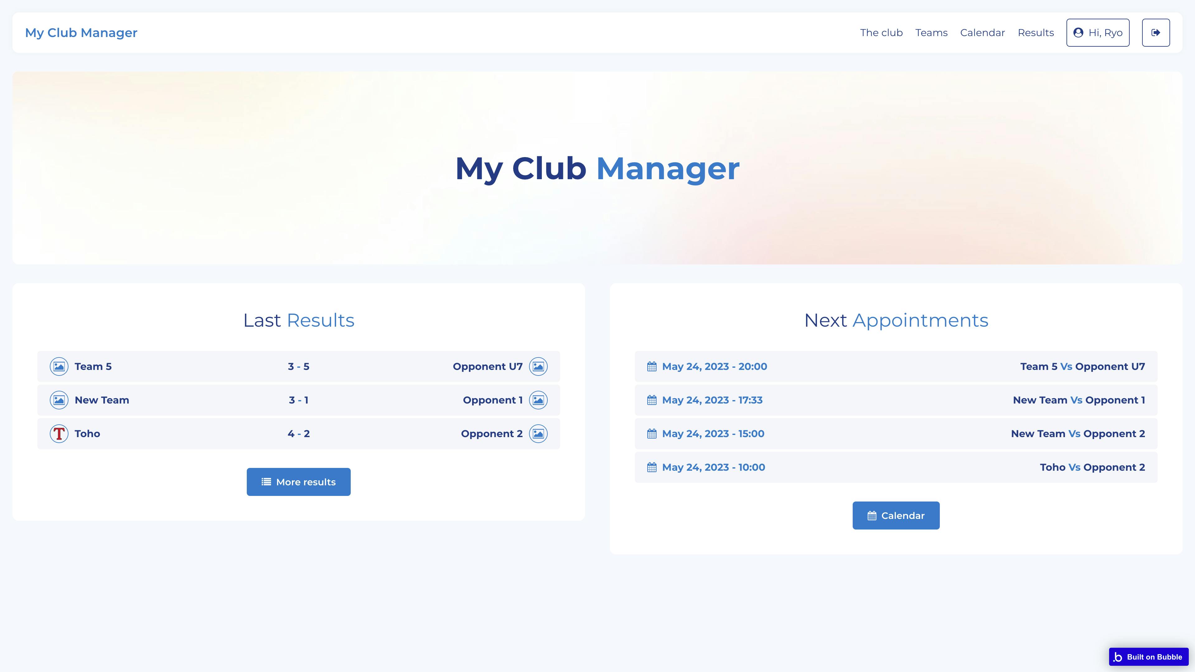 My Club Manager Template | Bubble