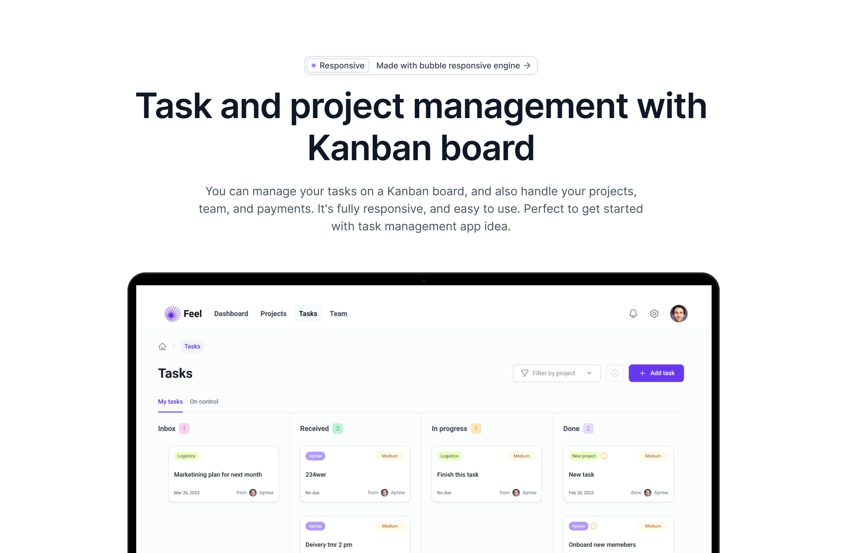 Feel - Project management Template | Bubble
