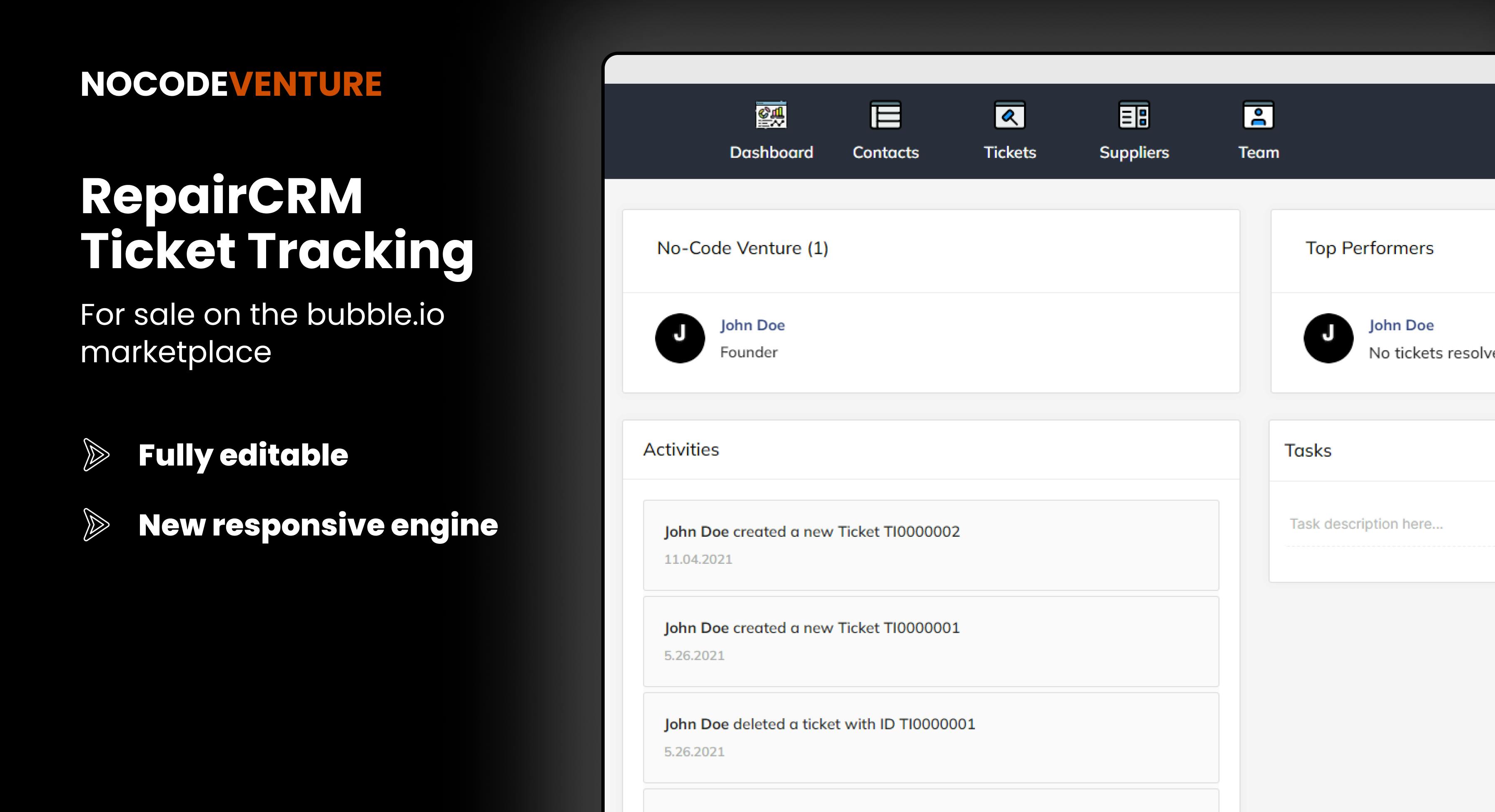RepairCRM Ticket Tracking CRM Template | Bubble