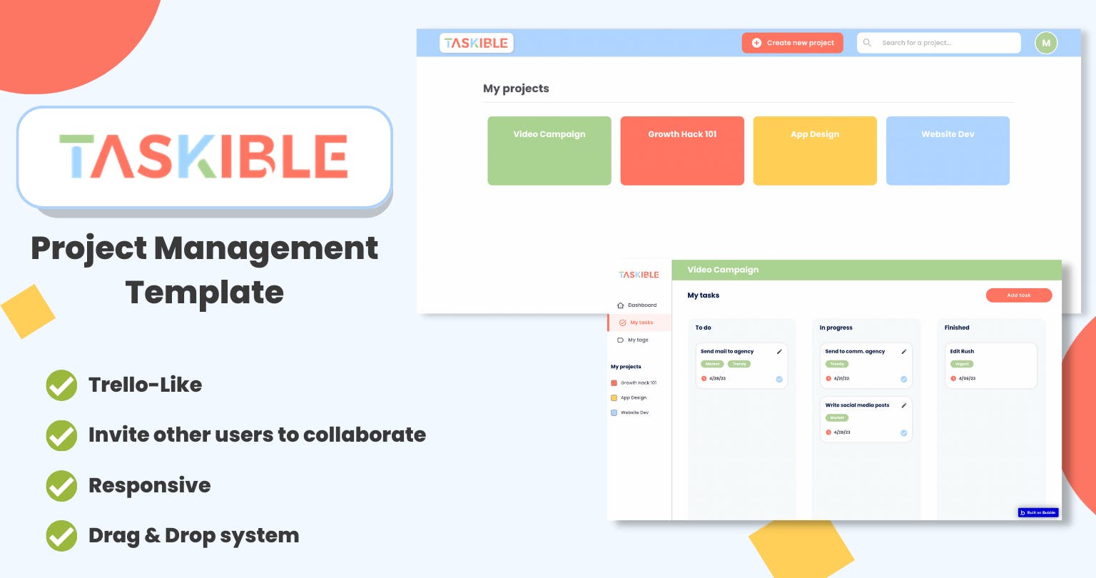Taskible - Project Management Template | Bubble
