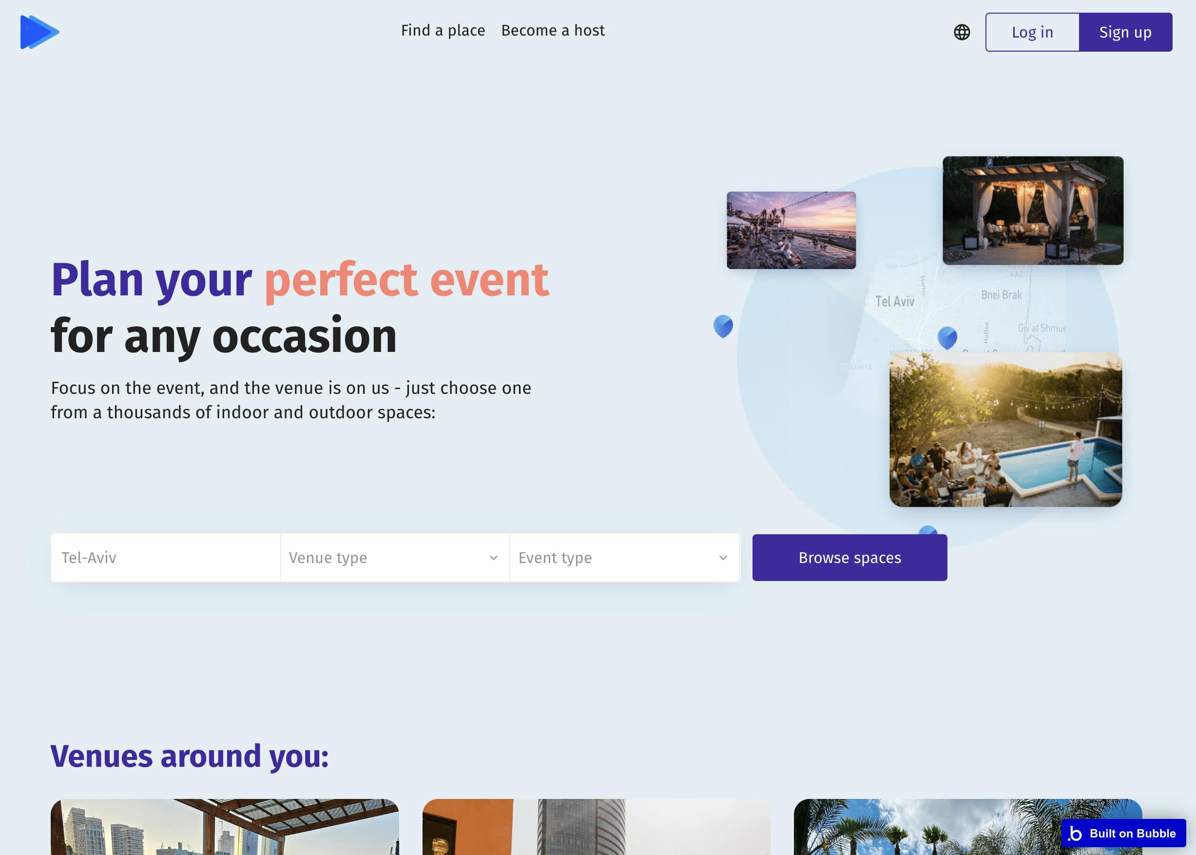 Event Venue Booking Platform Template | Bubble