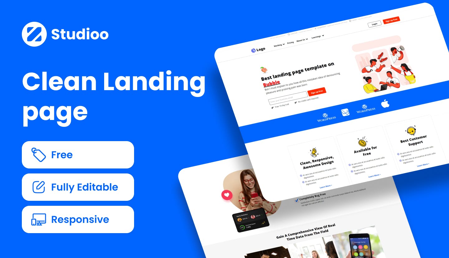 Clean Landing Page Template | Bubble
